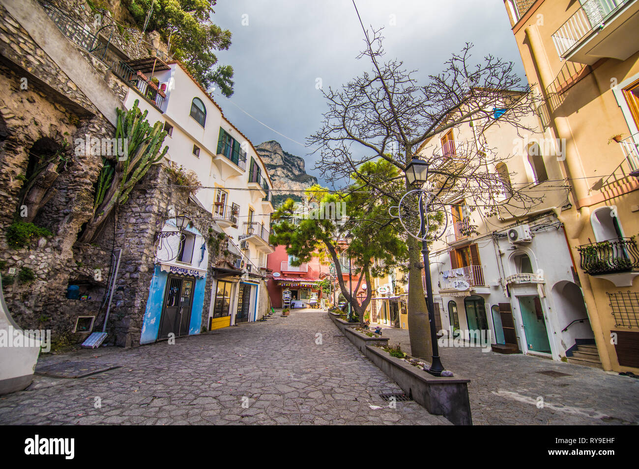 Positano, Italy - November, 2018: old cozy street in the Positano town ...