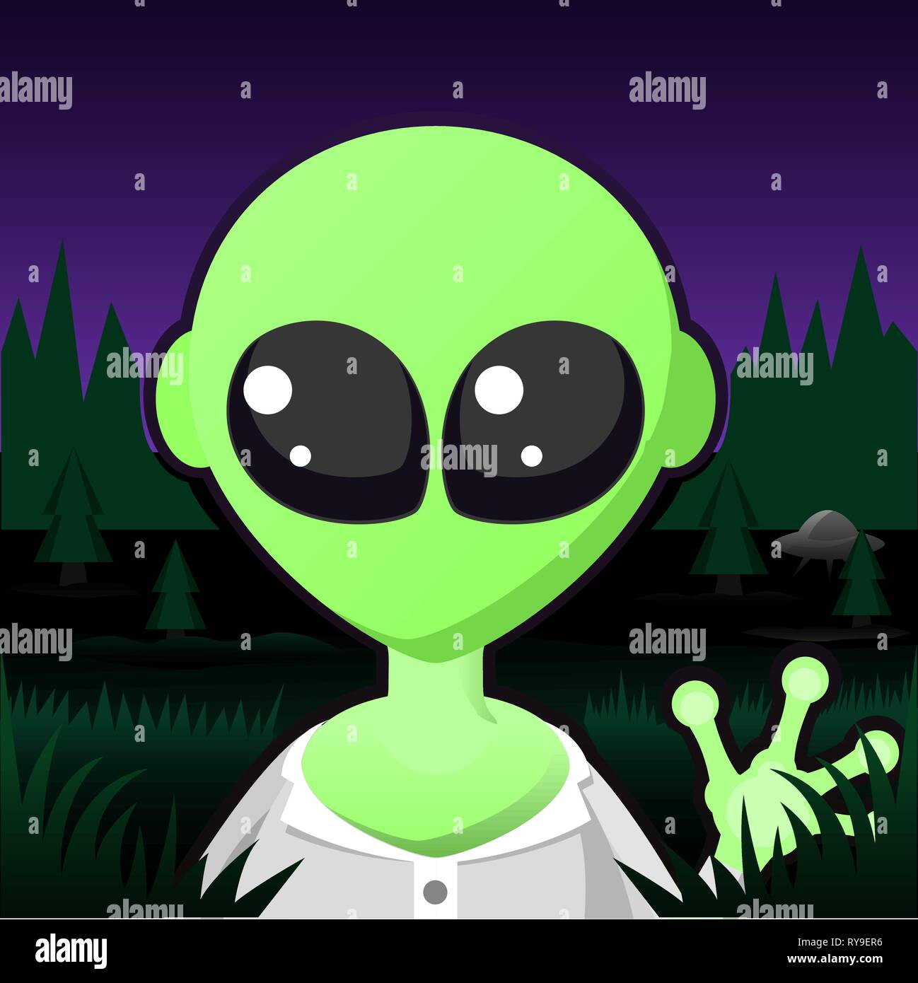 Alien green character portrait, vector cartoon color illustration ...