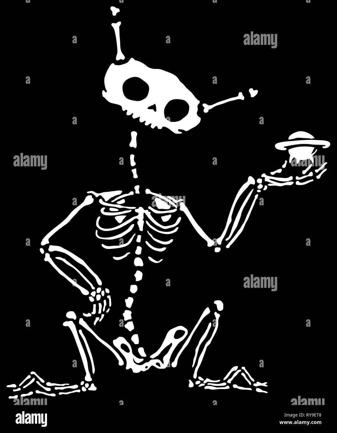 Alien skeleton figure cartoon, Halloween vector illustration, vertical ...