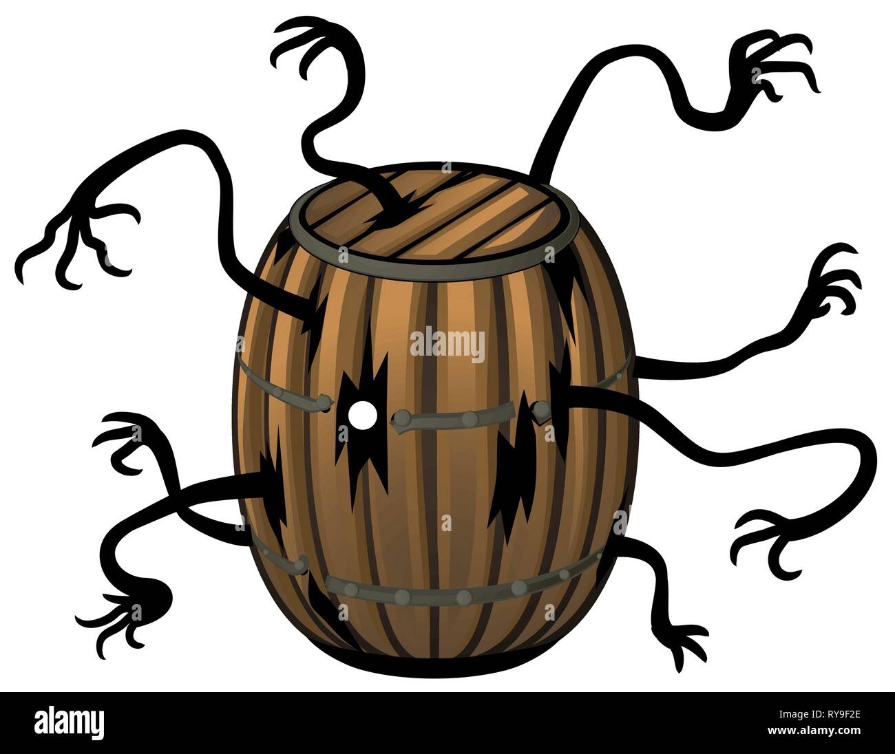 Barrel hidden monster cartoon color drawing, vector illustration ...