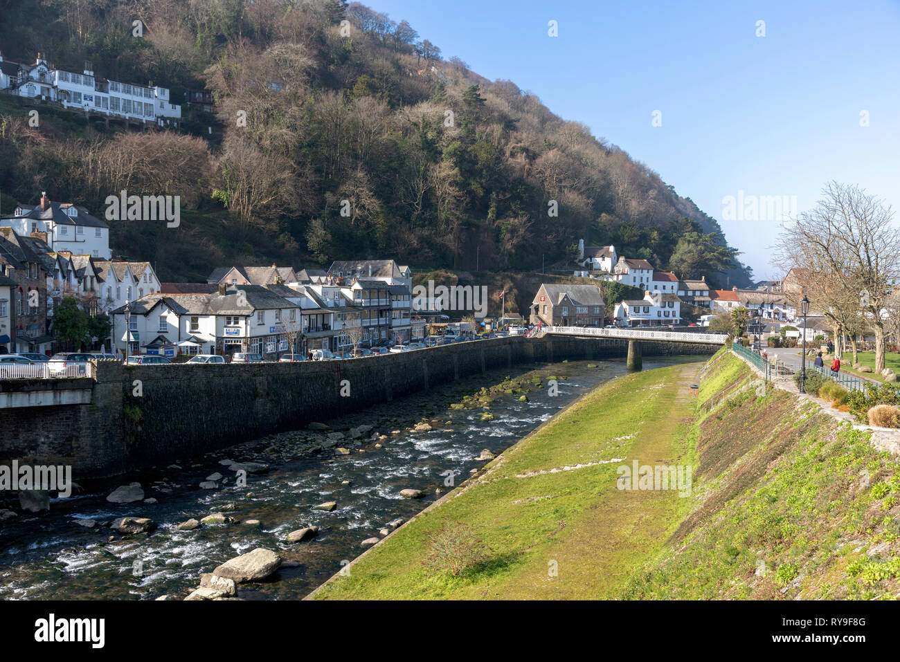 Lynmouth, North Devon, England, UK. March 2019. Lynmouth and the West ...