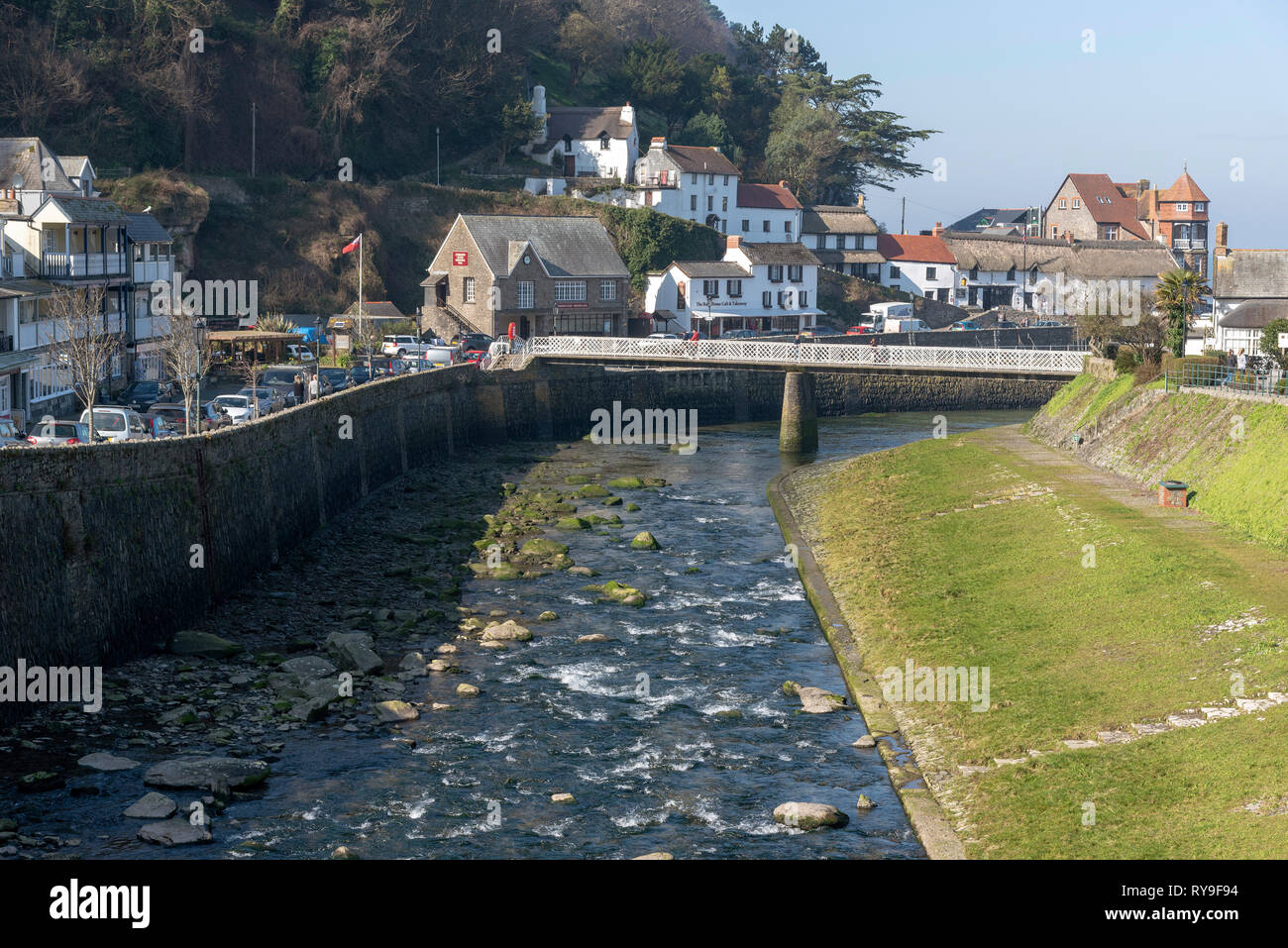 Lynmouth, North Devon, England, UK. March 2019. Lynmouth and the West ...