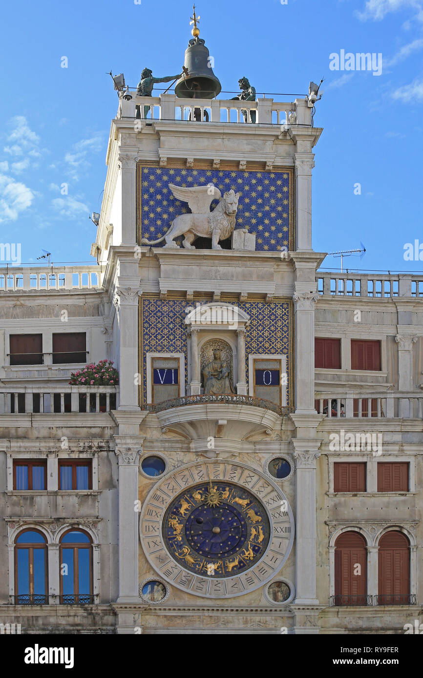 Clock Tower With Bell and Venetian Lion in Venice Italy Stock Photo - Alamy
