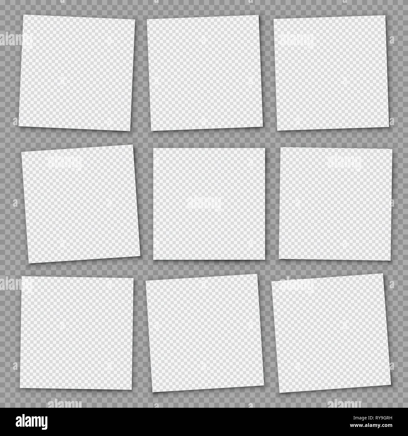 Set of white squared note paper with soft shadow are on grey background ...