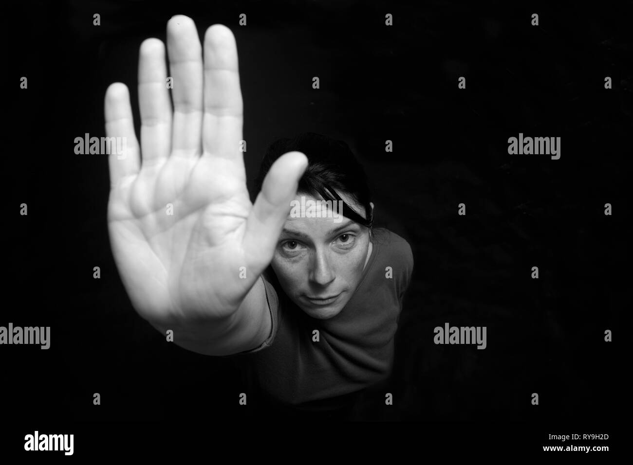Stop hand sign Black and White Stock Photos & Images - Alamy