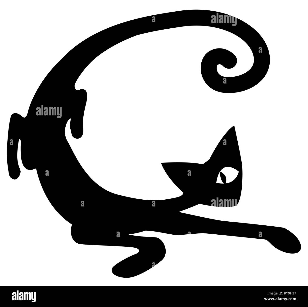 Curve cat cartoon stencil black, vector illustration, horizontal ...