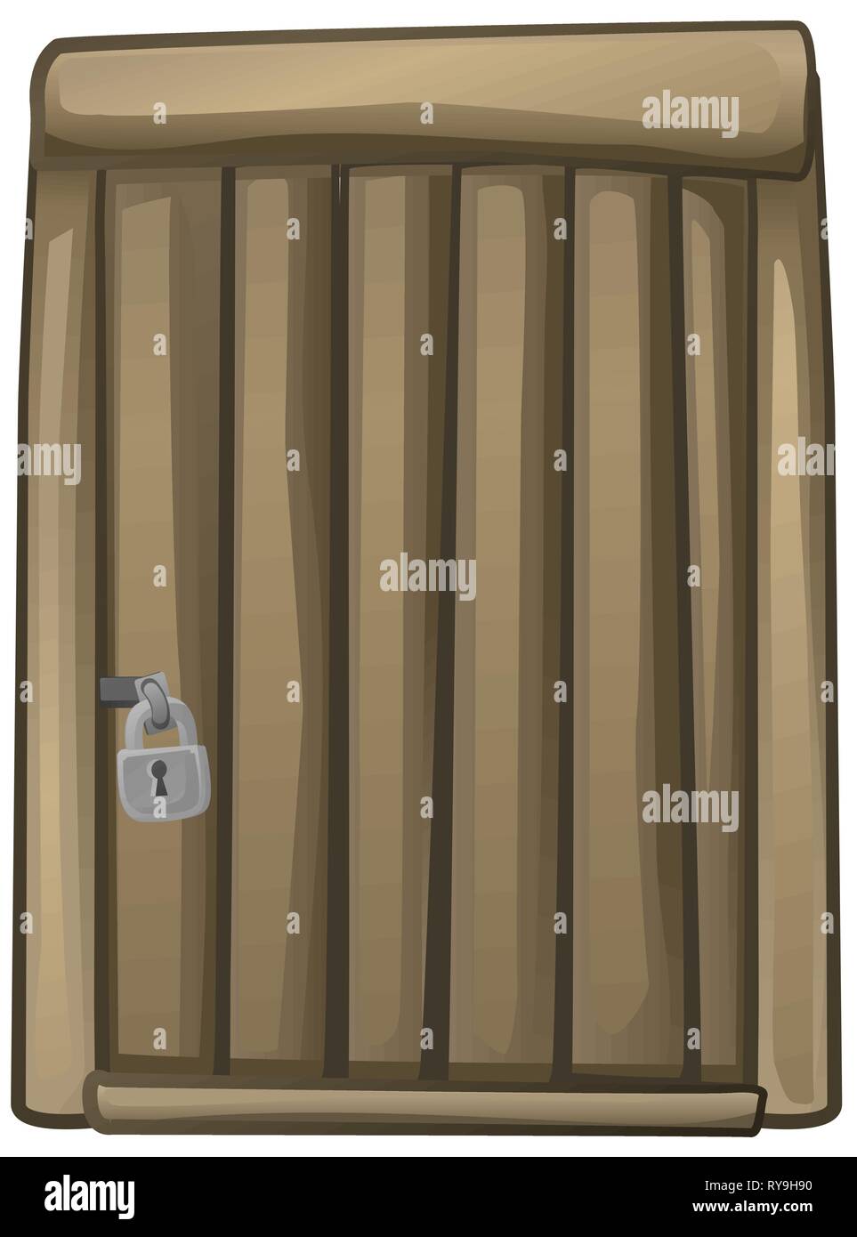 Door wooden locked cartoon color drawing, vector illustration, vertical ...