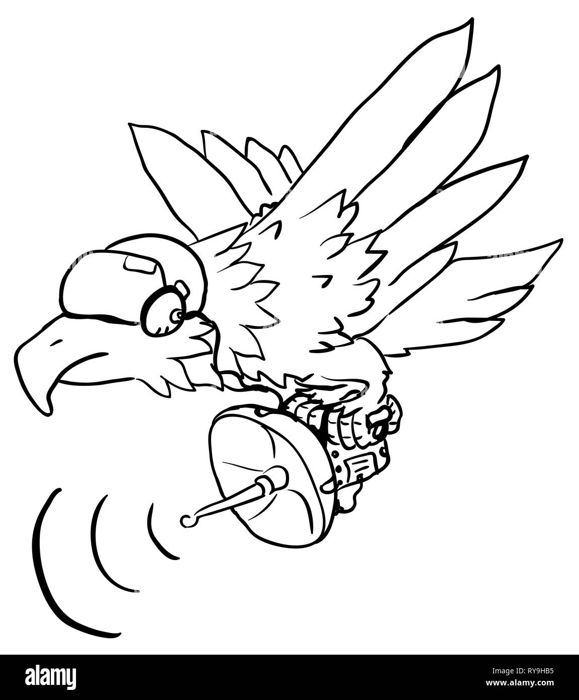 Eagle scanner flying cartoon line drawing, vector, horizontal, over ...