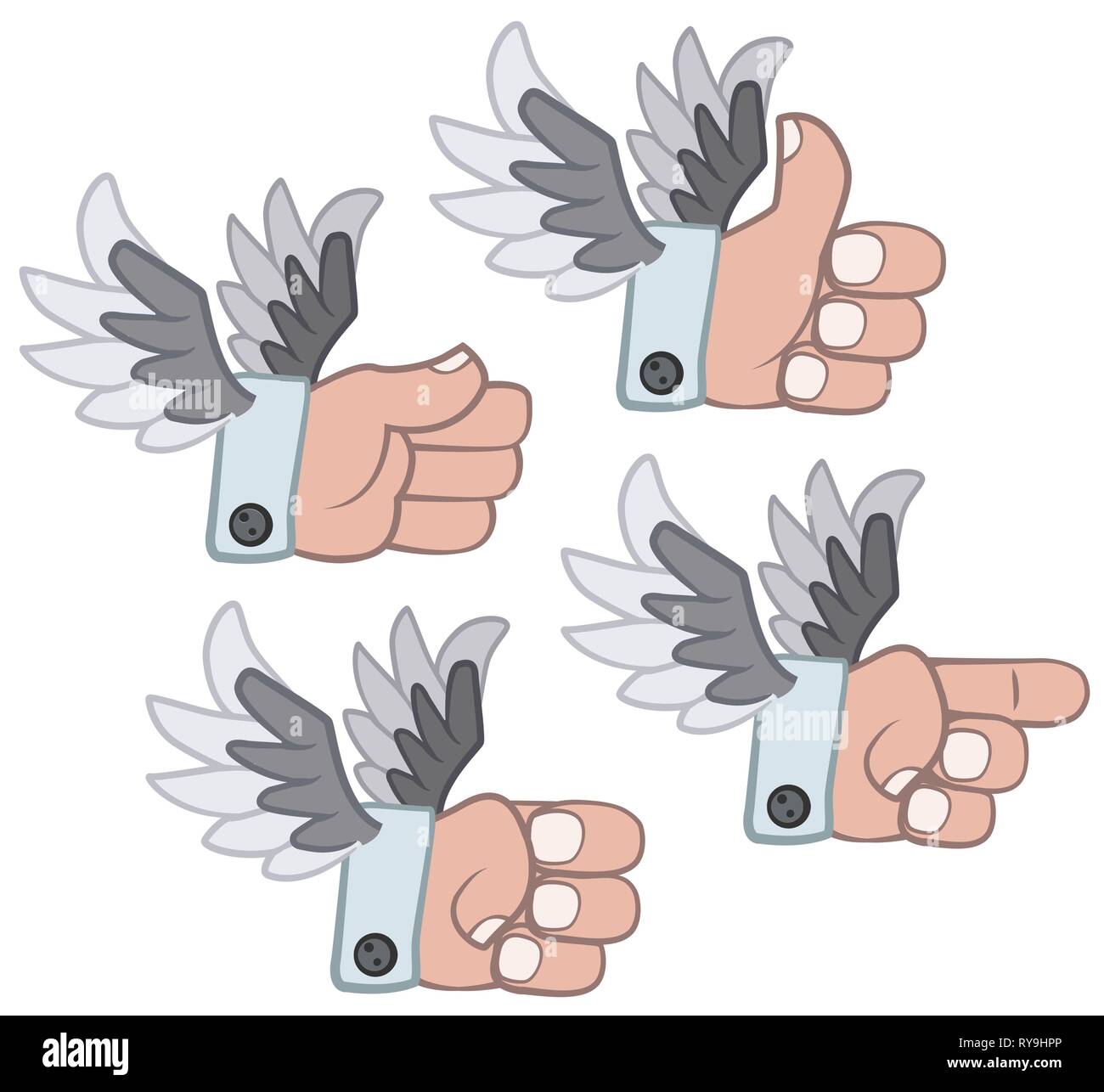 Flying arm gesture four set icons, vector cartoon illustration design ...