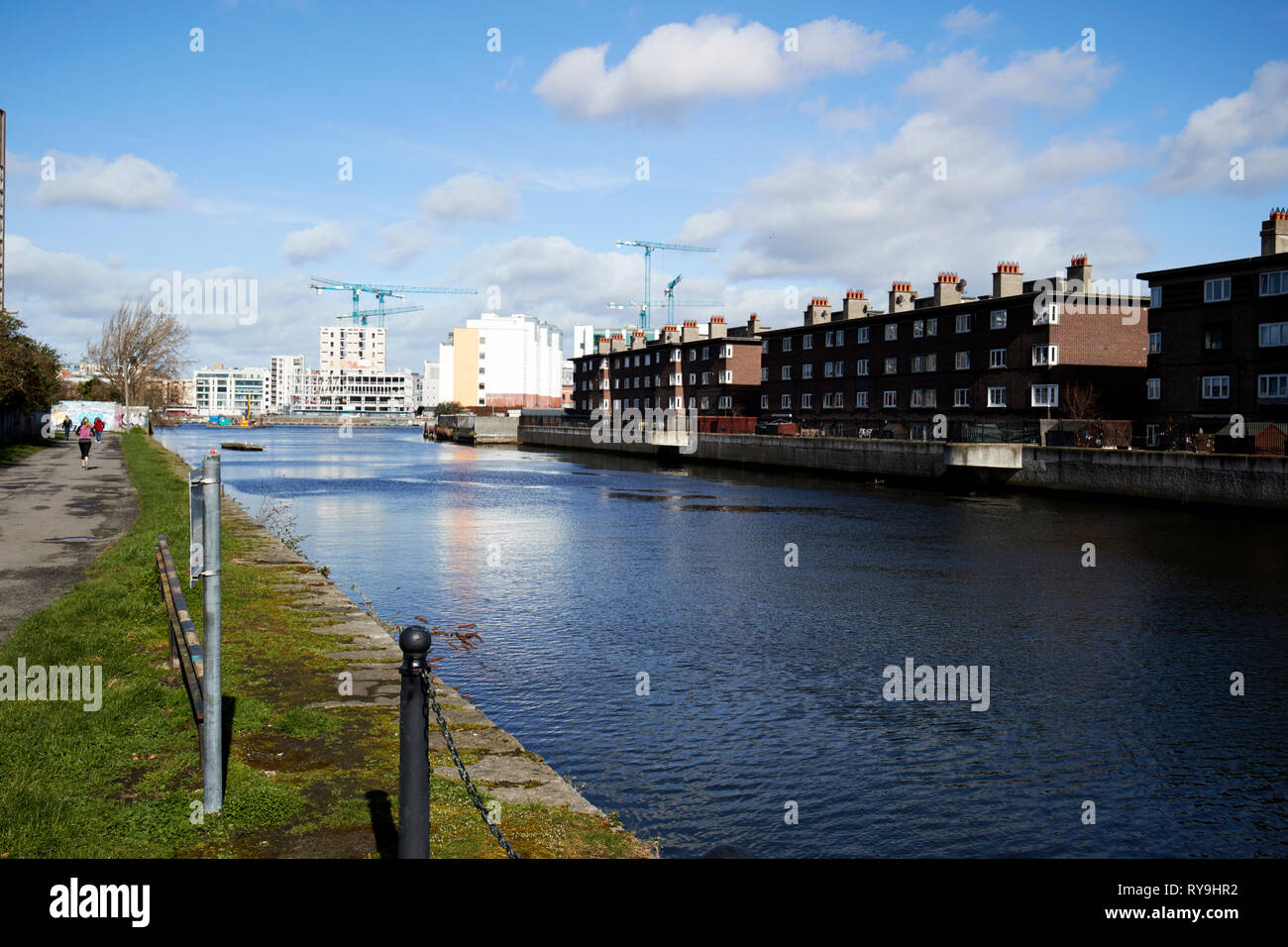 River Dodder flowing into the River Liffey at Grand Canal Docks Dublin ...