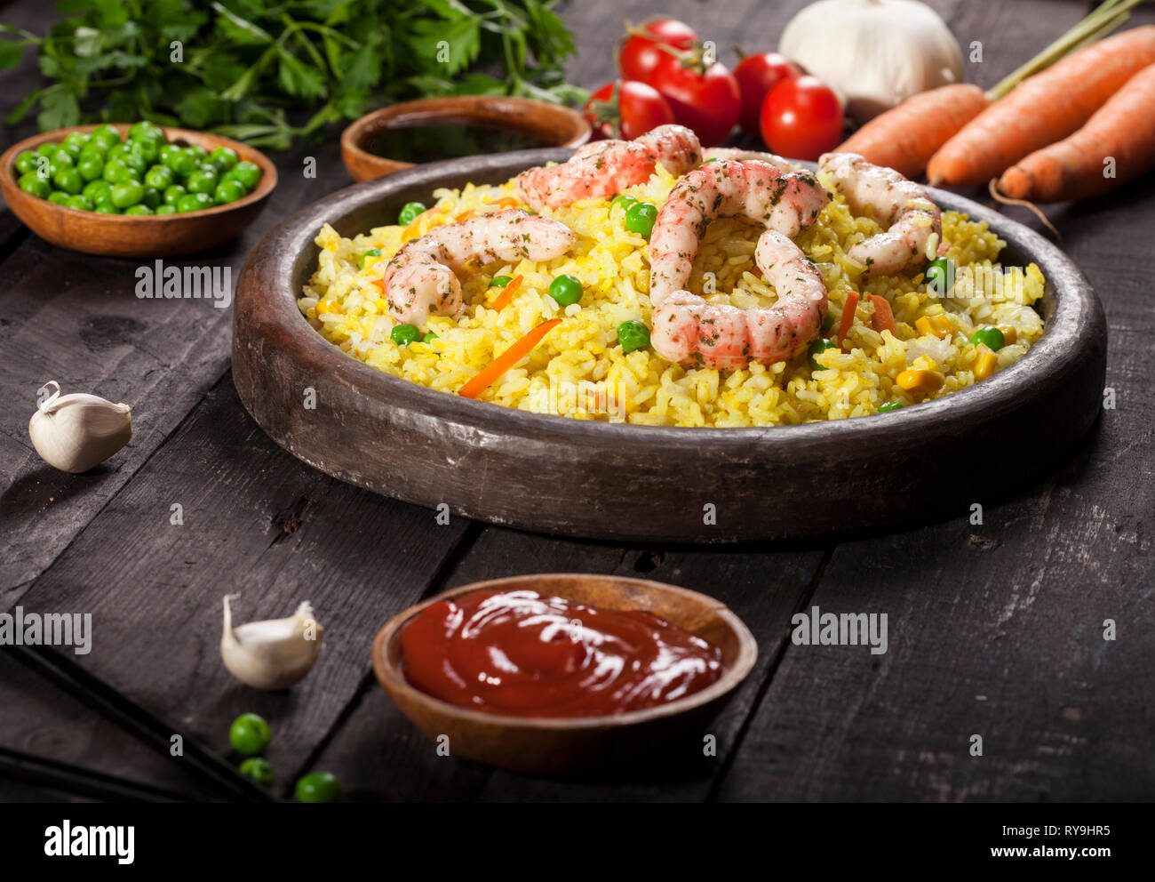 Grain shrimp white rice and vegetable dish hi-res stock photography and ...