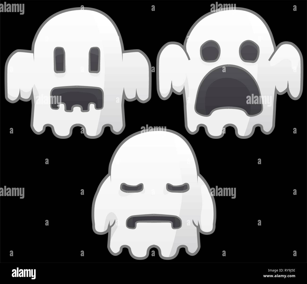 Ghost character poses set cartoon color vector illustration design ...