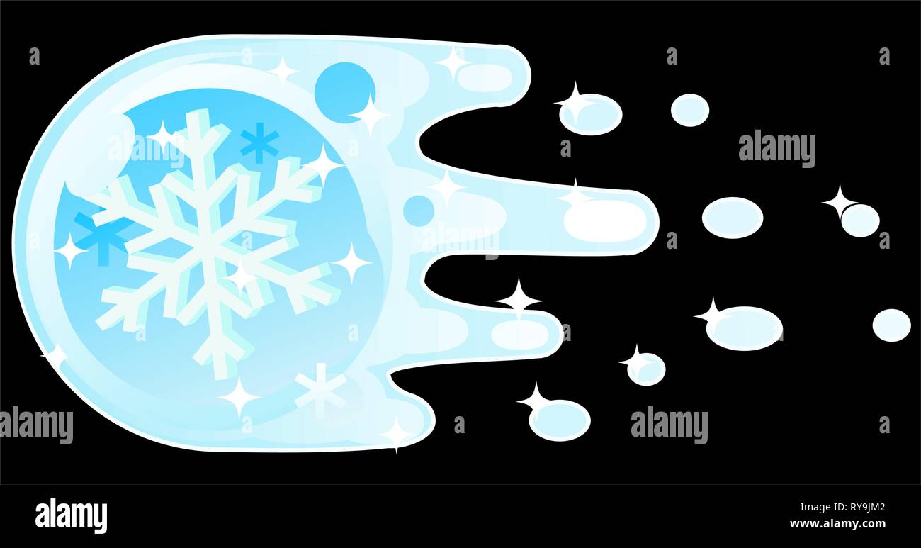 Icy snowball thrown cartoon color vector illustration, horizontal ...