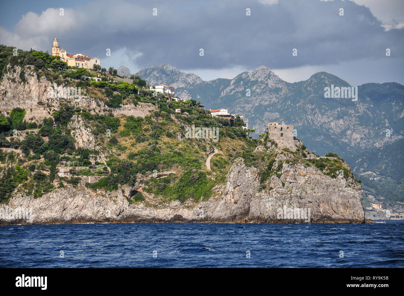 The San Pancrazio Martire church and Capo di Conca cliff panorama ...