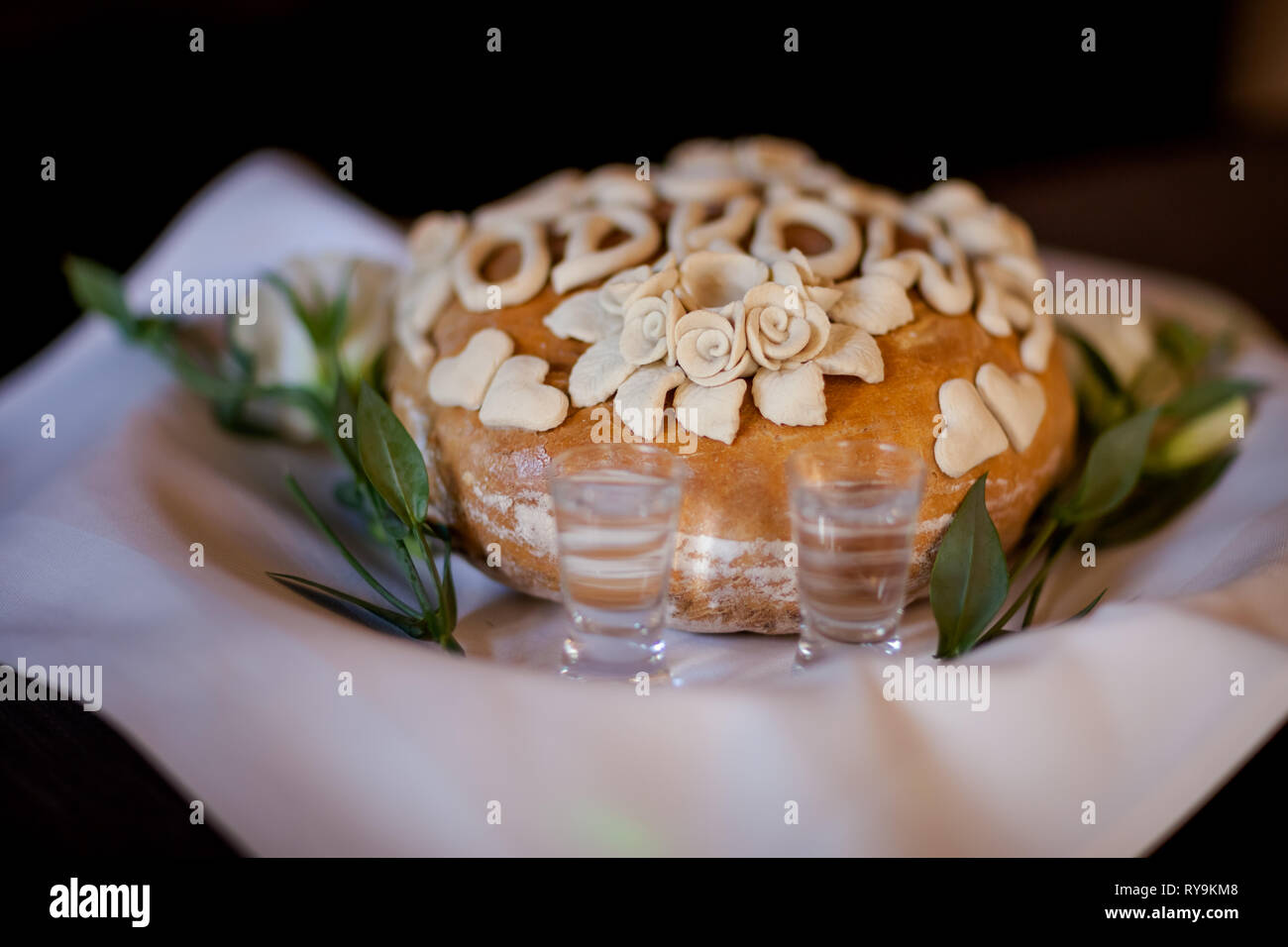 Wedding bread with salt and wodka detail - traditional polish inviting ...