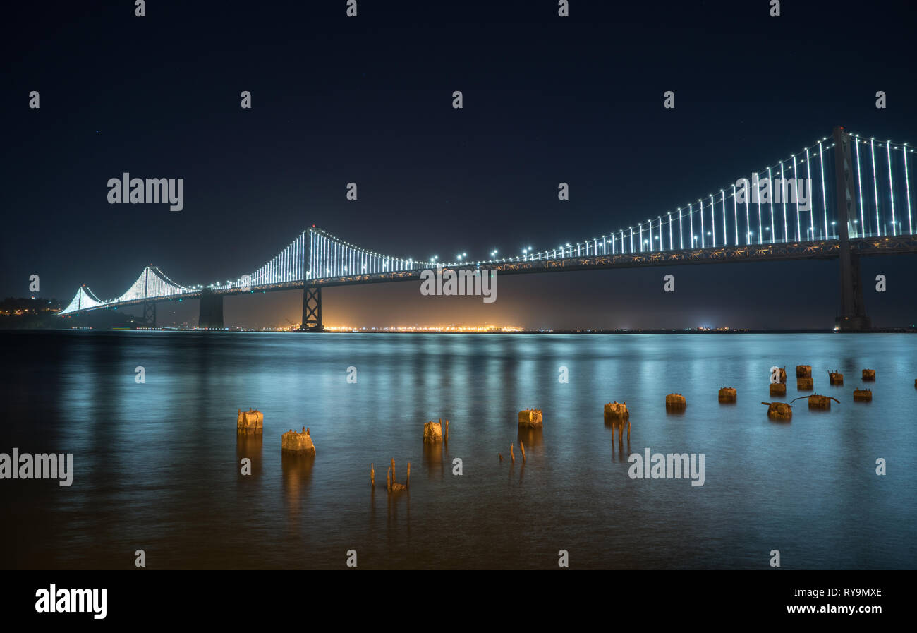San Francisco Bay Bridge at night, long exposure Stock Photo - Alamy