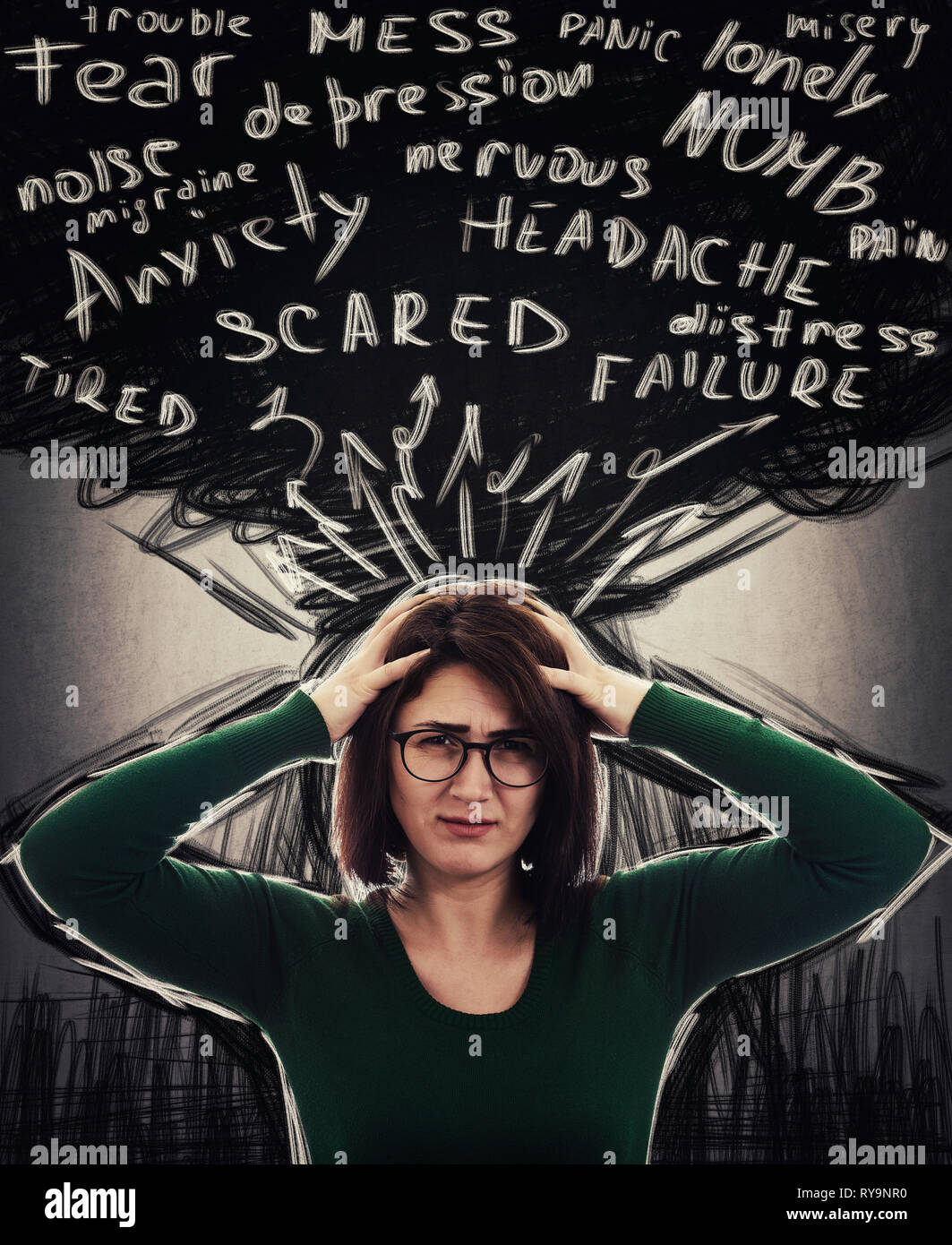 Desperate woman having anxiety and headache, mental health problems ...