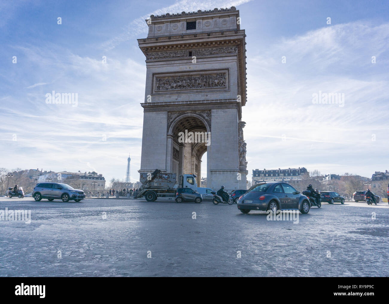 Daytime photo of Arc de Triomphe in Paris, France. Horizontal shot ...