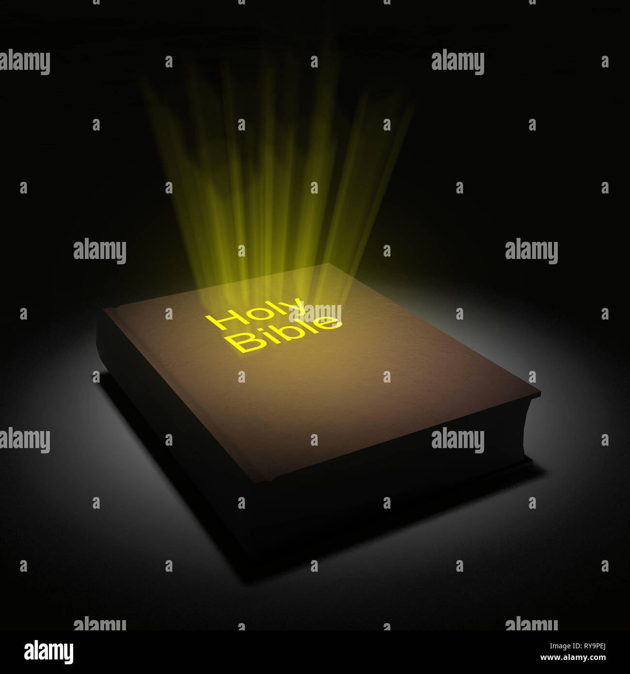 Holy Bible. Book with glowing words Stock Photo - Alamy