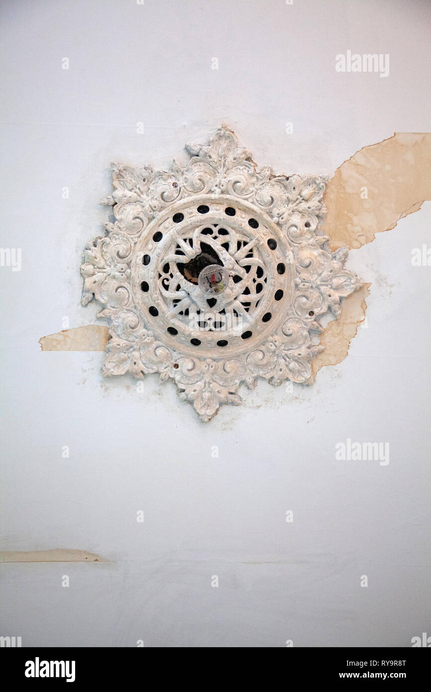 Paint Stripped off Victorian Ceiling Rosette Stock Photo - Alamy