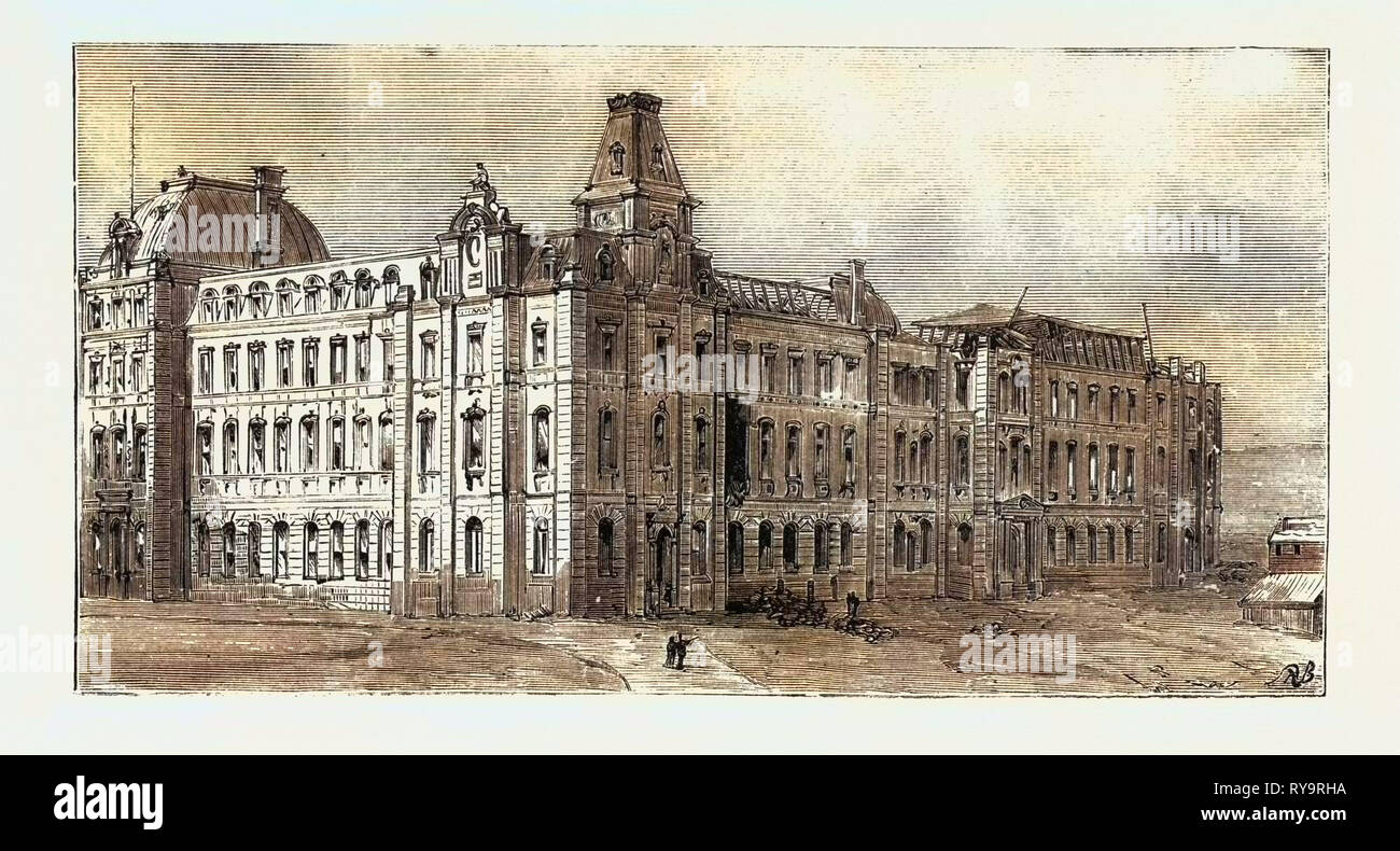Explosion at the Parliament House, Quebec Canada, Engraving 1884 Stock ...