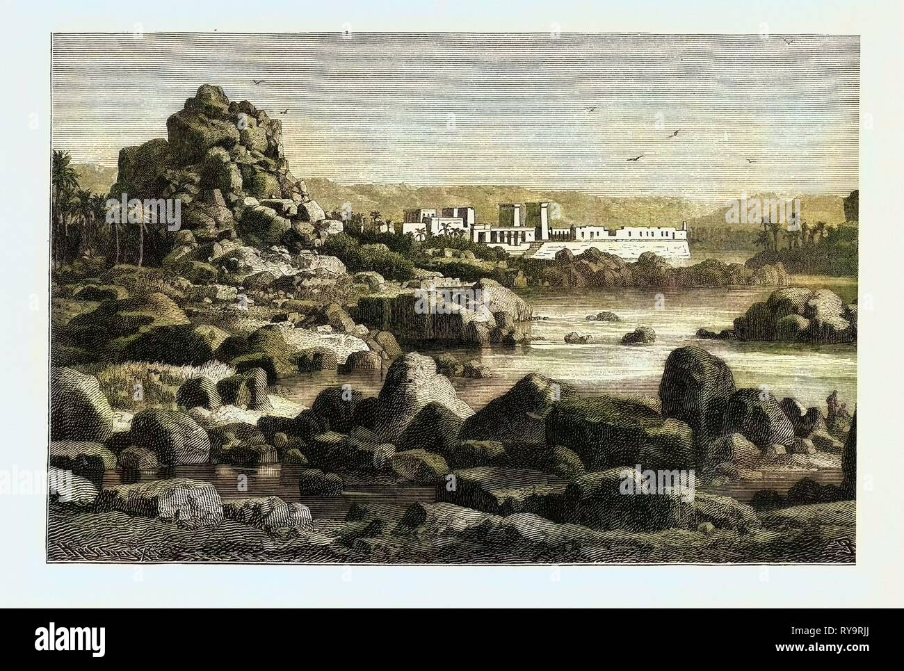 The First Cataract of the Nile and the Island of Phile Egypt, Engraving ...
