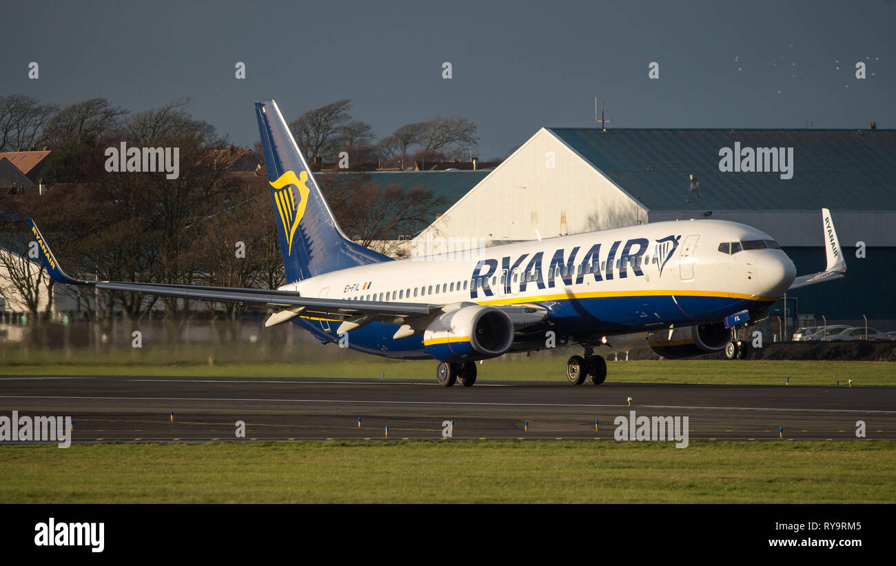 Prestwick, UK. 7 March 2019. Ryanair Flight Boeing 737-8AS (Reg: EI-FIL ...