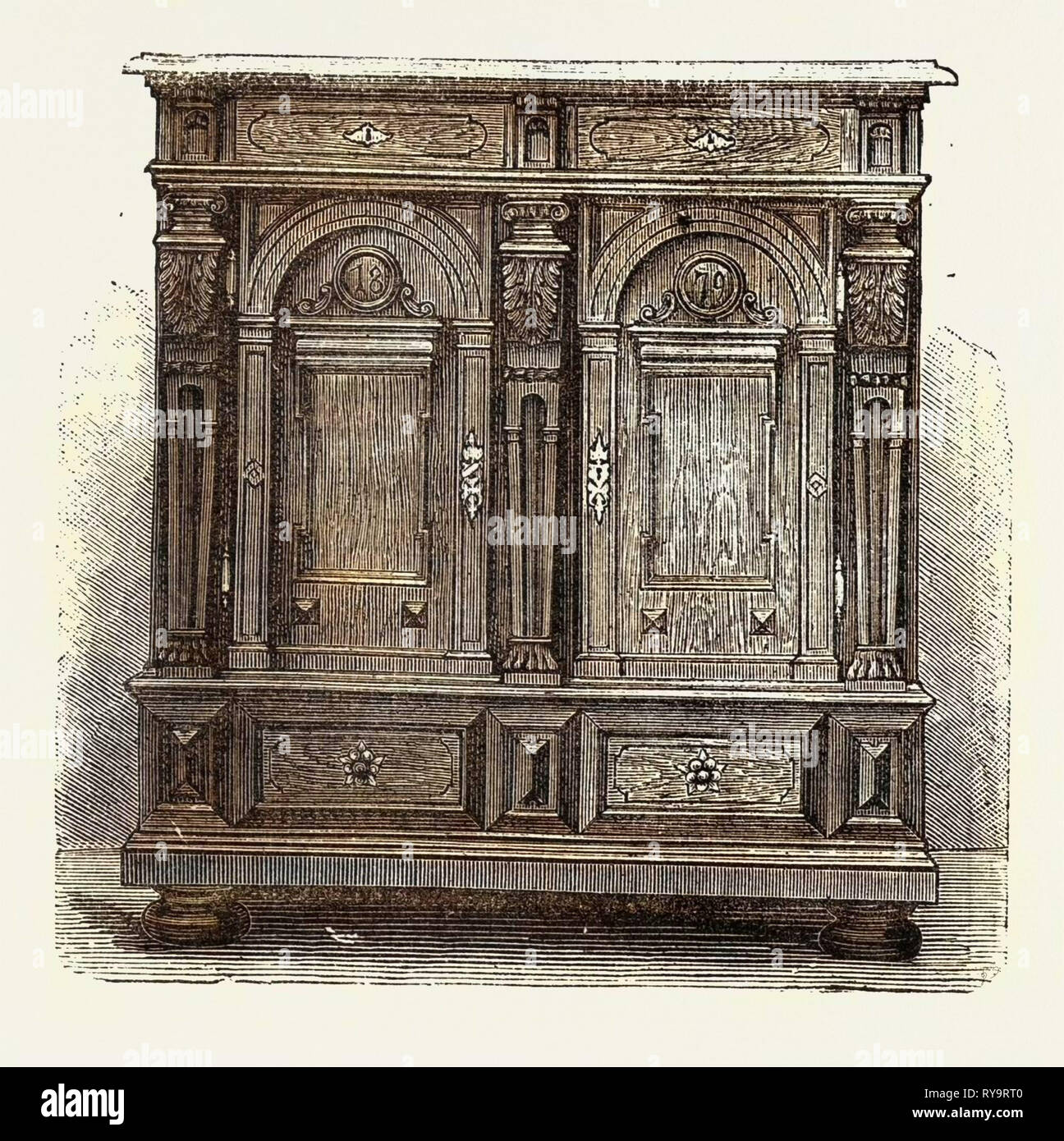 Cabinet for Plate, Furniture, Engraving 1882 Stock Photo - Alamy