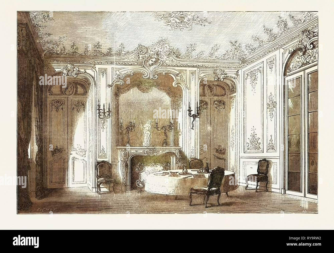 French Dining Room in Louis XV. Style., Engraving 1882 Stock Photo - Alamy