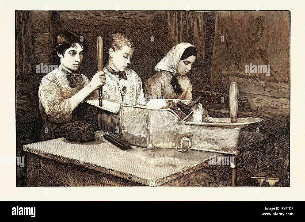 Dynamite Manufacture at Isleten, Near Fluelen, Switzerland: Filling ...