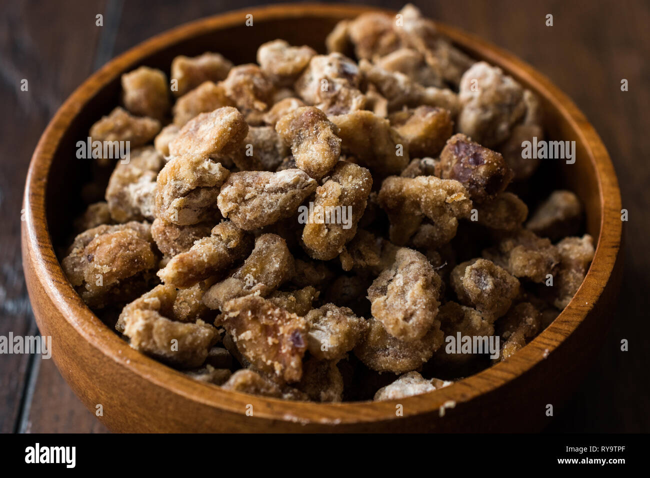 Dried Date Fruit Pieces in Wooden Bowl / Organic Dry Fruit Snacks ...