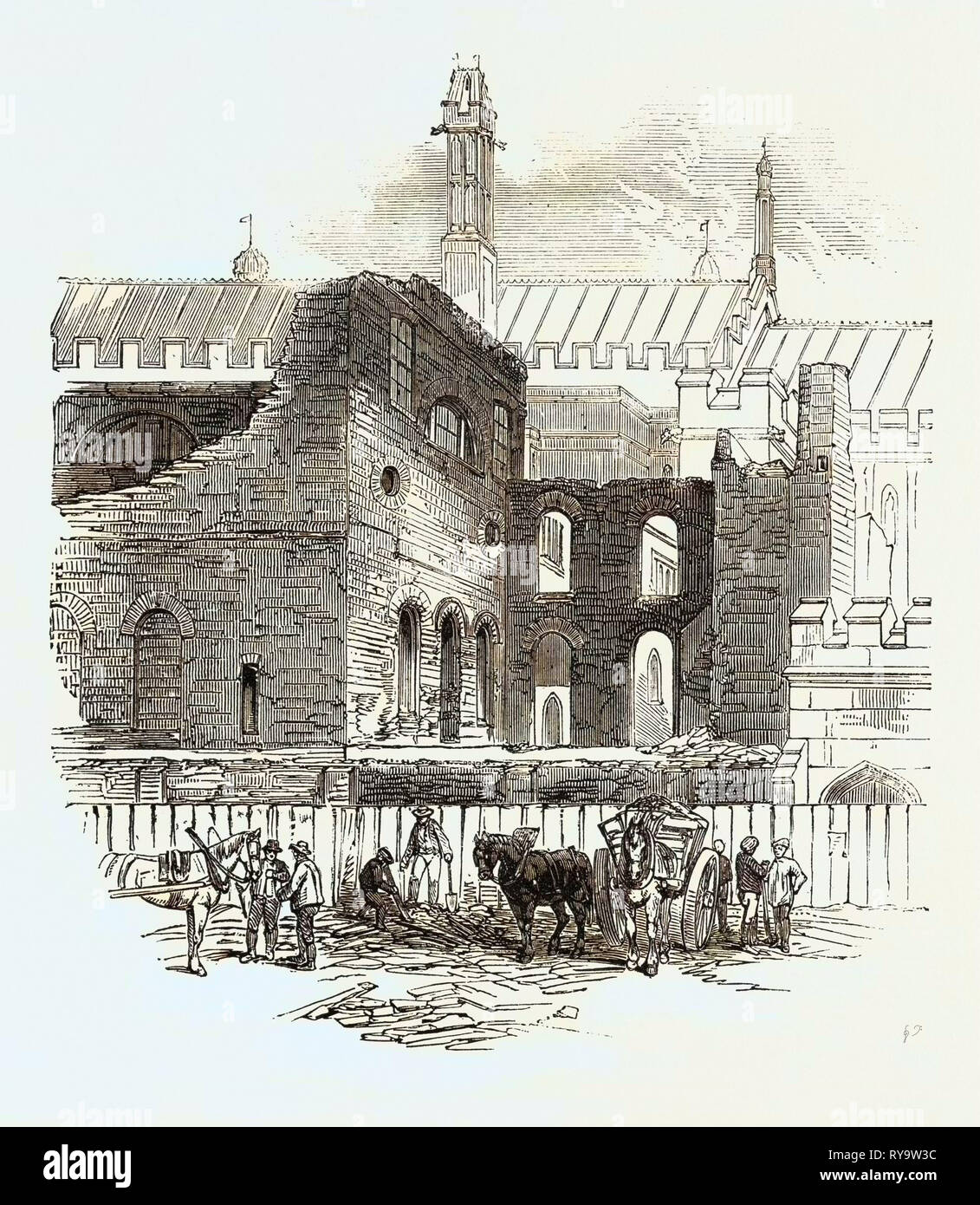 Remains of the Old Houses of Parliament, October 27, 1851, London, UK ...