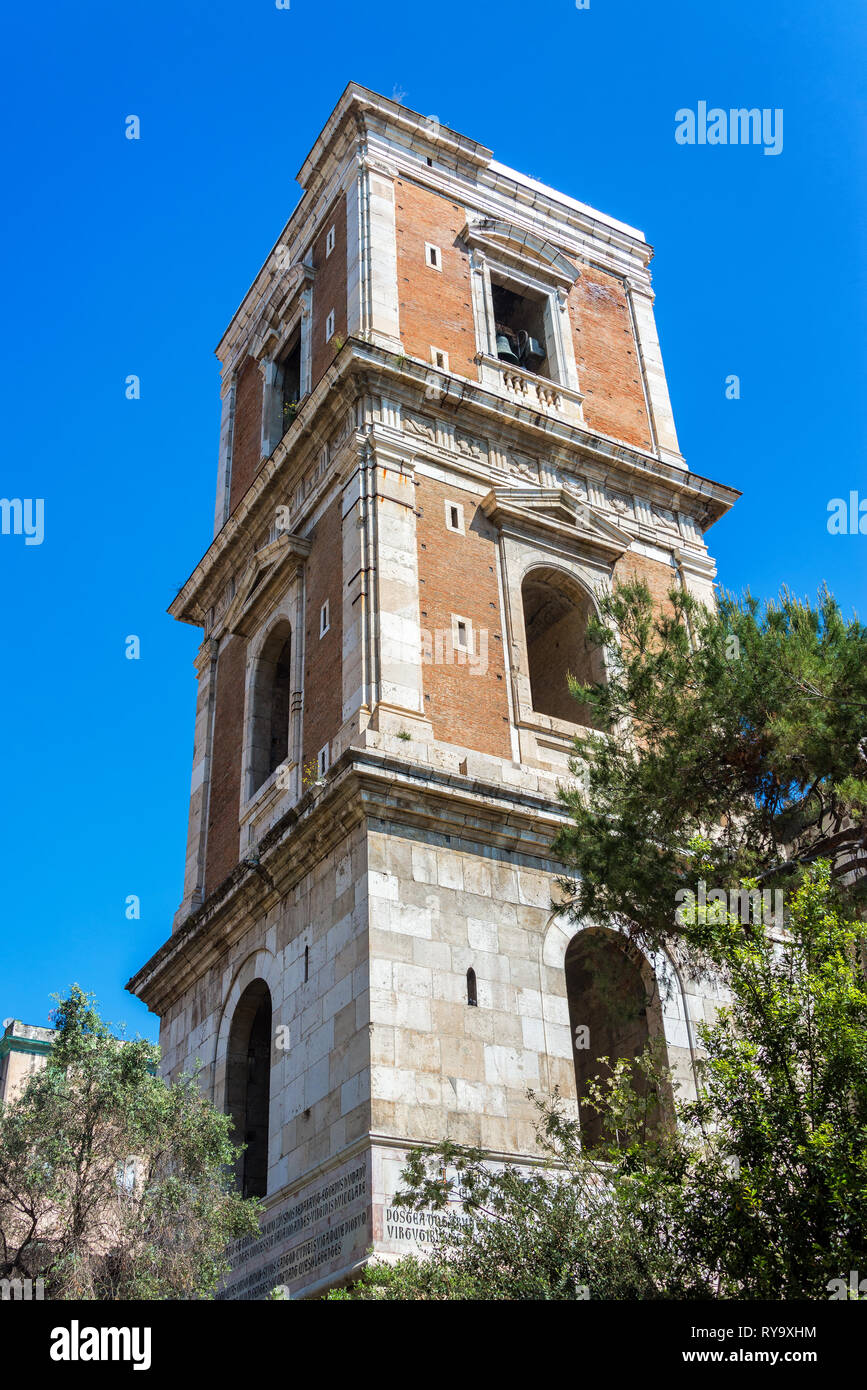 Old bell tower of Santa Marta Church in historic Naples, Italy Stock ...