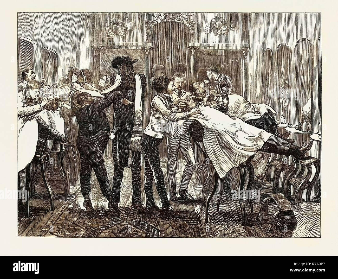 Barber's Saloon, New York, 1870 Stock Photo - Alamy