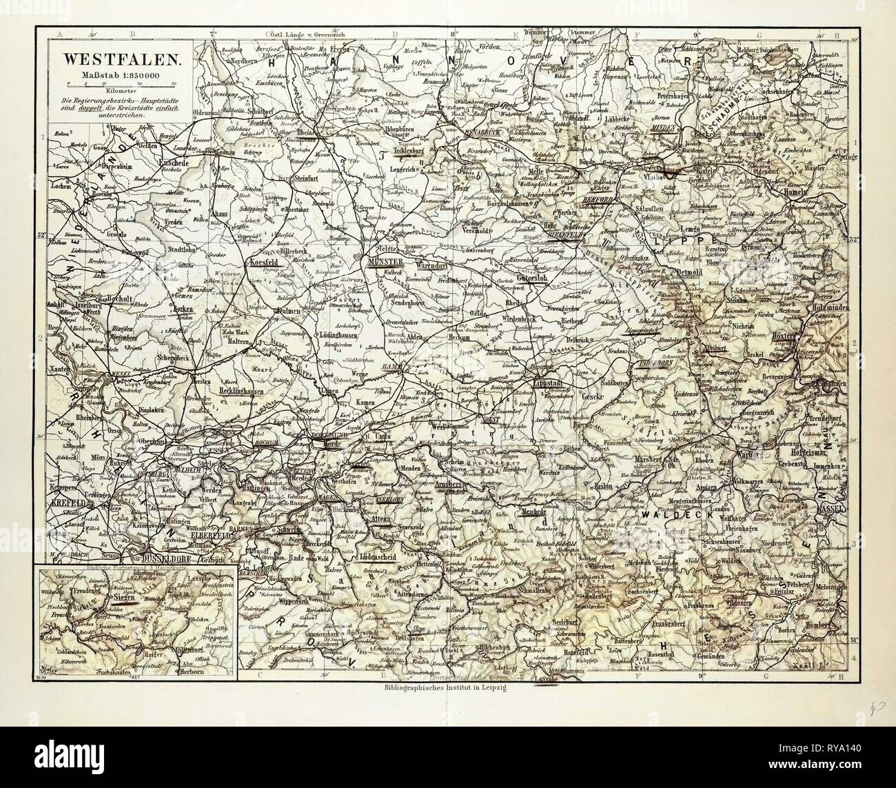 Map of Nordrhein-Westfalen Germany 1899 Stock Photo - Alamy