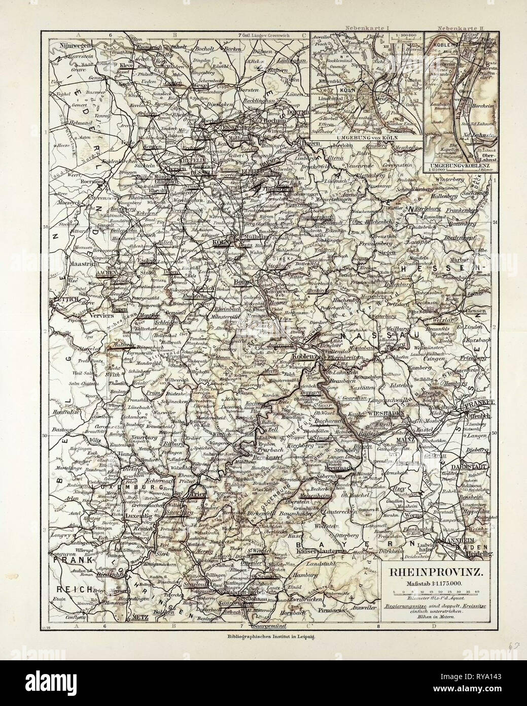 Map of the Rheinprovinz Germany 1899 Stock Photo - Alamy
