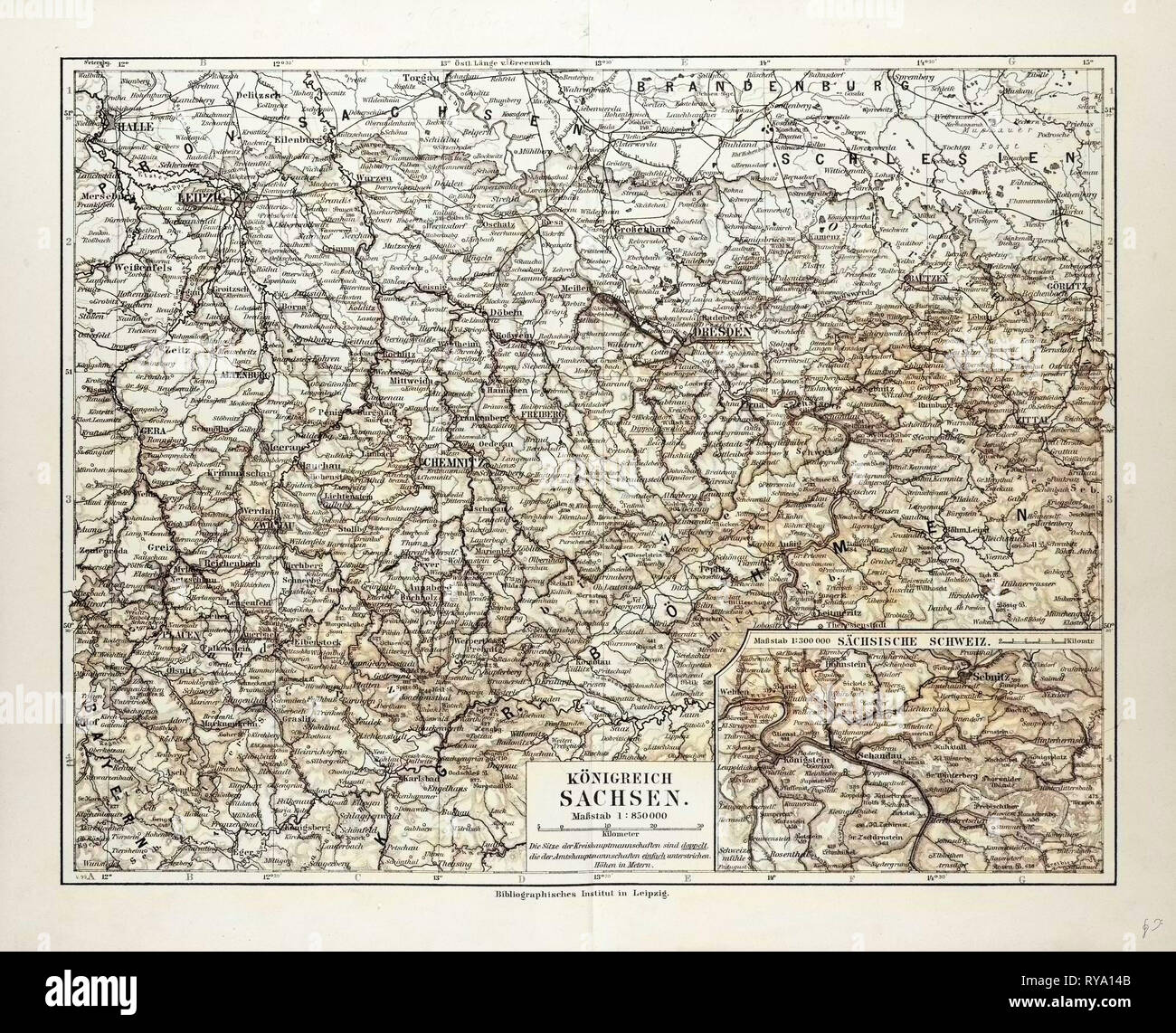 Map of Sachsen Saxony Germany 1899 Stock Photo - Alamy