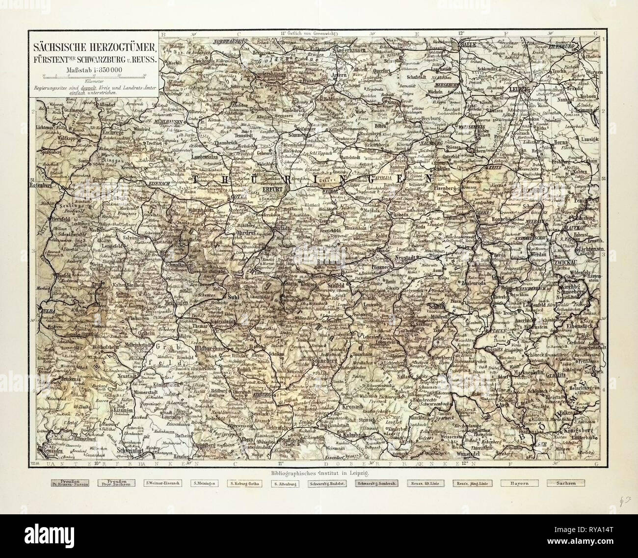 Map of Thüringen Germany 1899 Stock Photo - Alamy