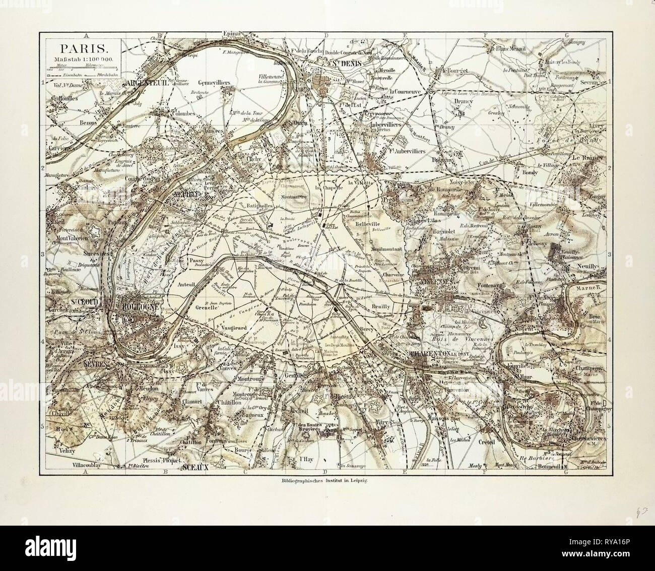 Map of Paris France 1899 Stock Photo - Alamy