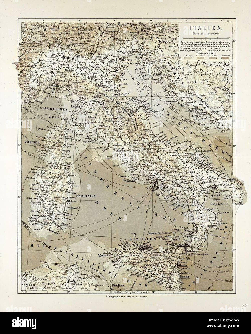 Map of Italy 1899 Stock Photo - Alamy
