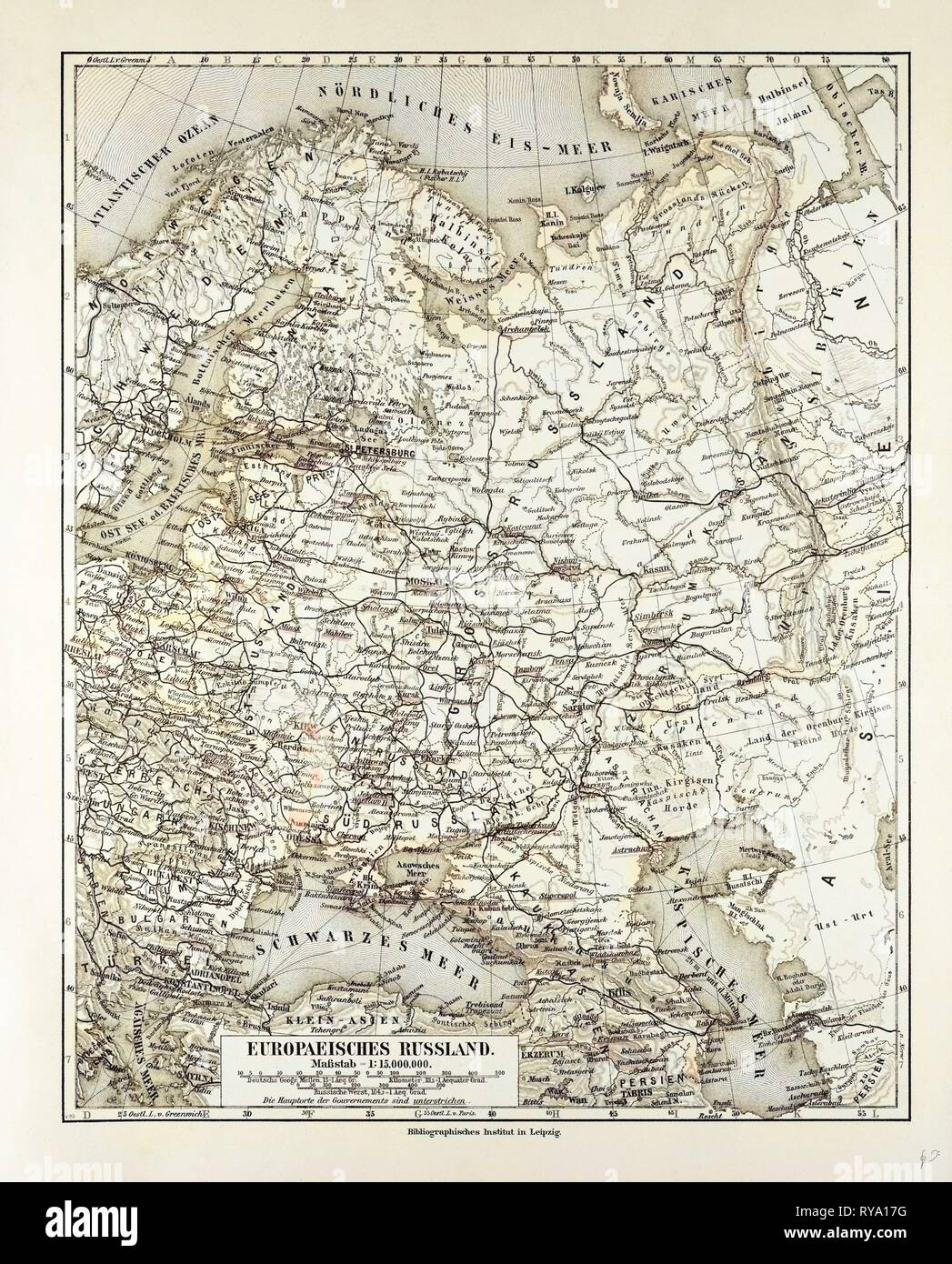 Map of the European Part of Russia 1899 Stock Photo - Alamy