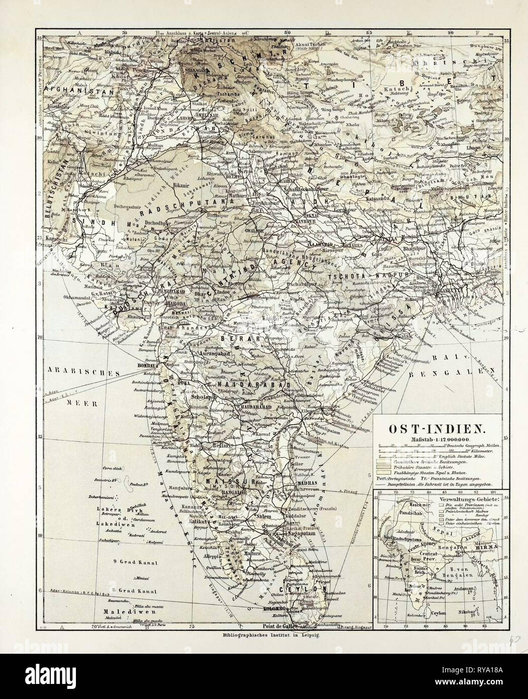 Map of India Pakistan and Tibet 1899 Stock Photo - Alamy
