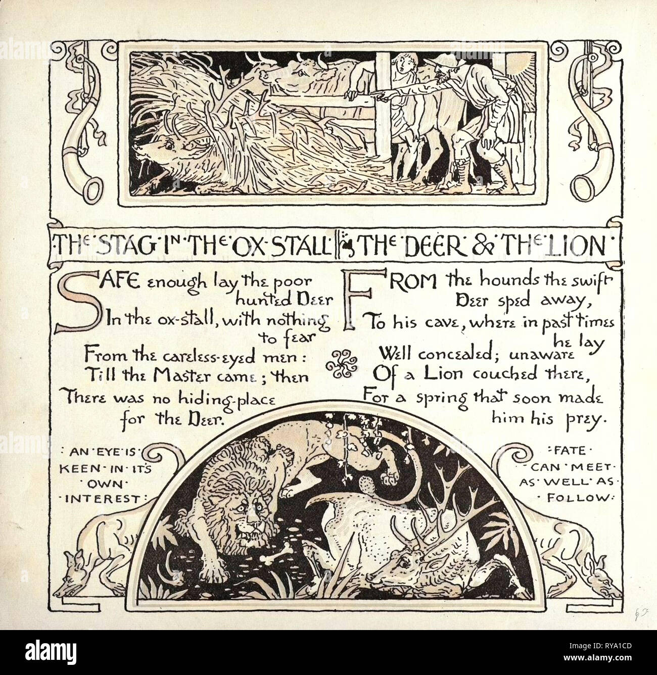 The Stag in the Ox Stall the Deer and the Lion Stock Photo - Alamy