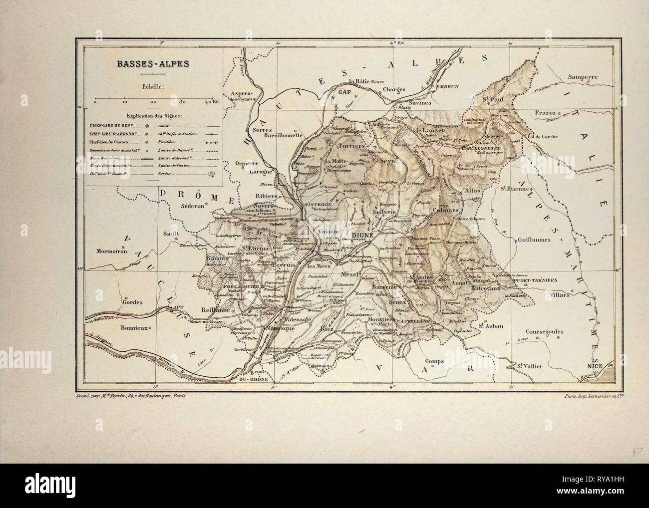 Map of Basses-Alpes France Stock Photo - Alamy