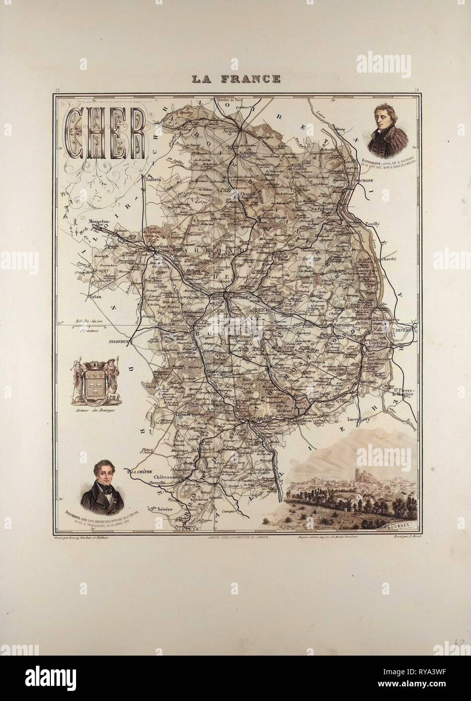 Map of Cher 1896 France Stock Photo - Alamy