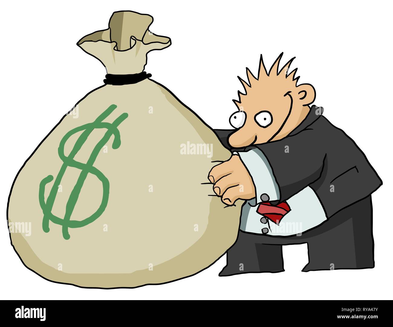Money bag grabber cartoon color drawing, vector illustration ...