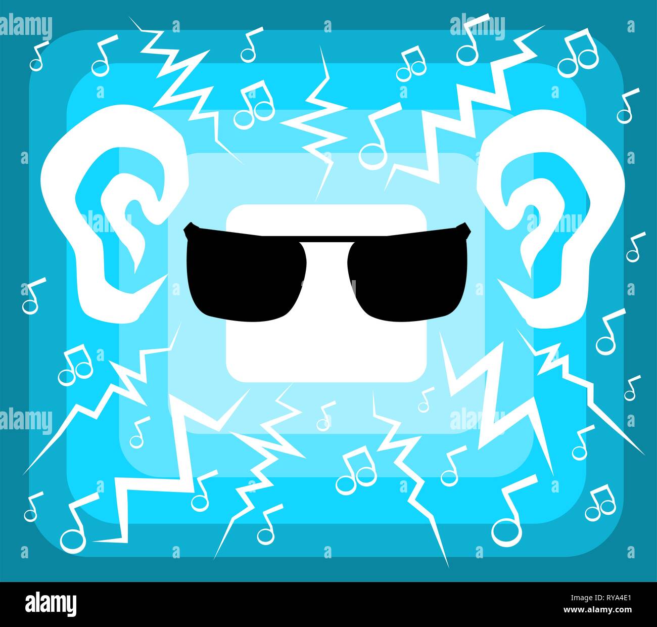Music charged light blue glow, vector cartoon color illustration ...