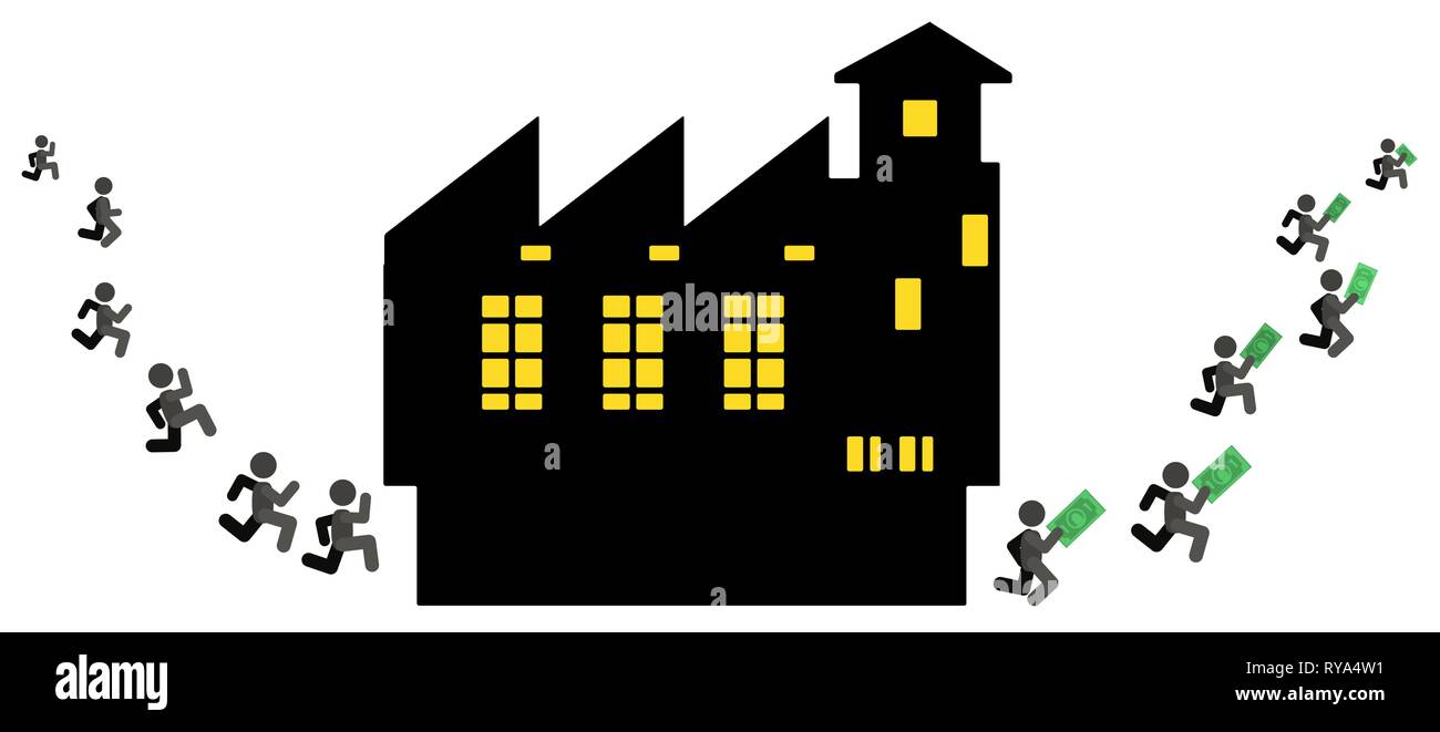 Earning money factory workers people figures, vector illustration color ...