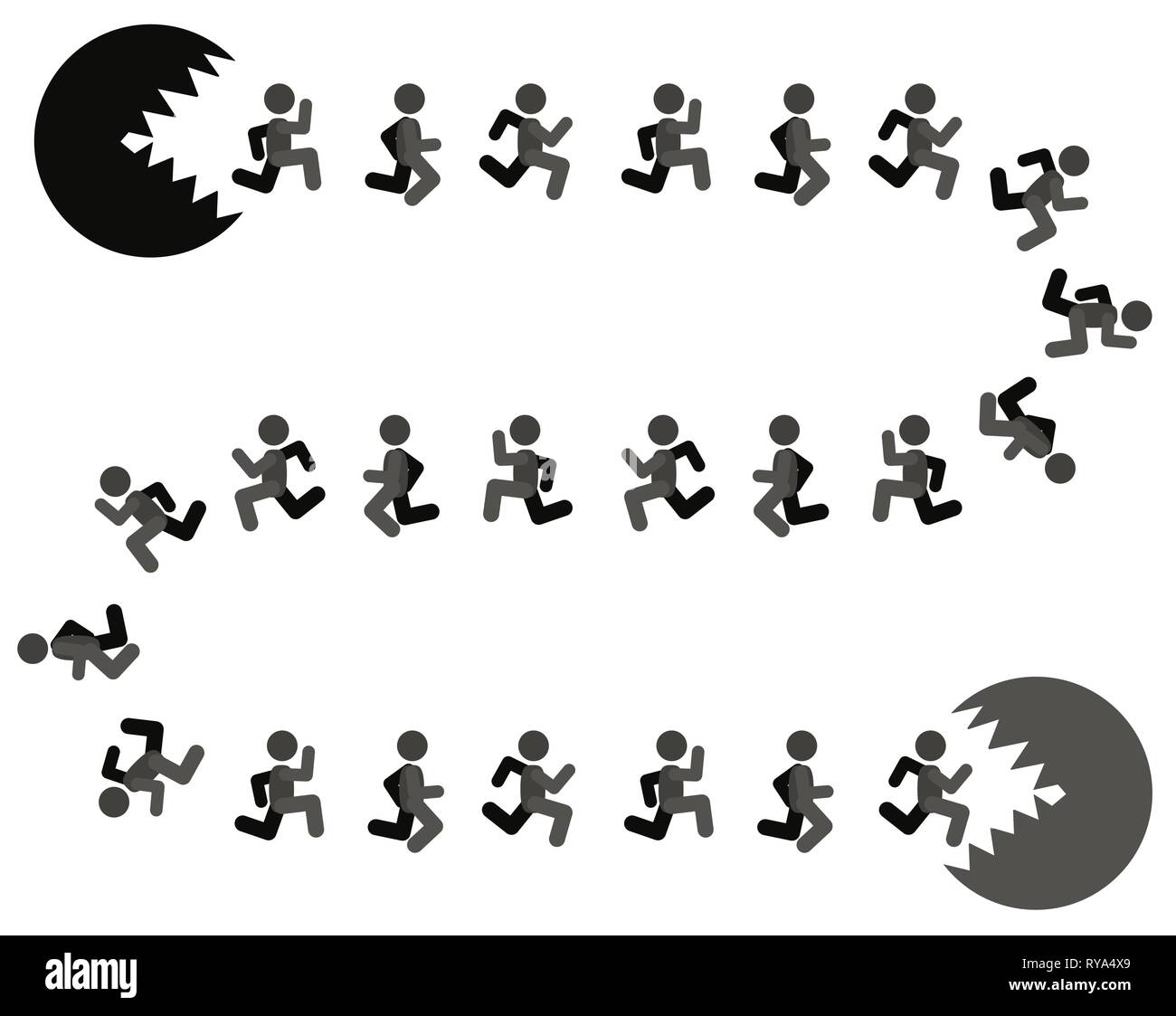 Escape danger futile people figures metaphor, vector illustration color ...