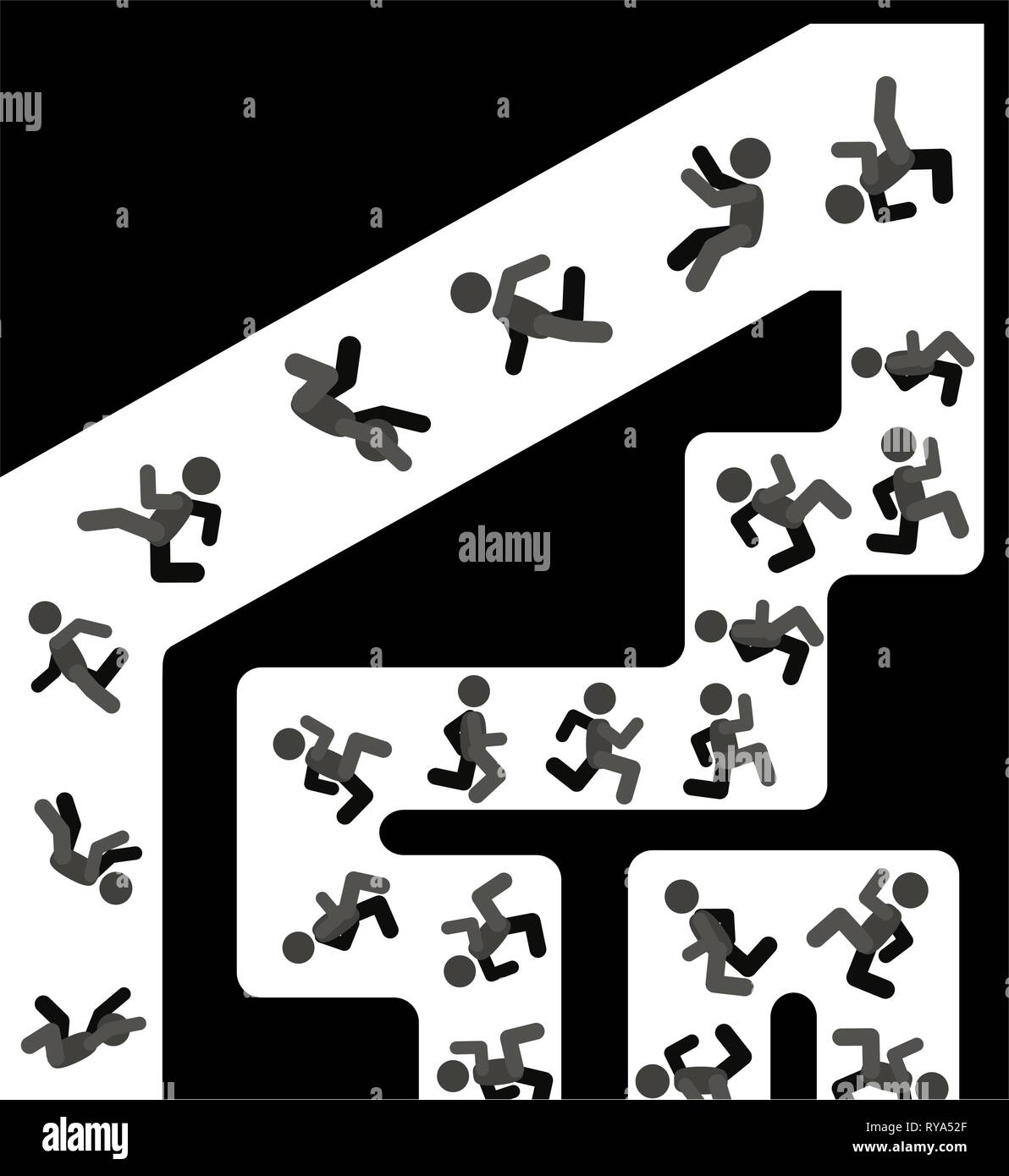 Running climbing upwards and dropping out people figures, vector ...